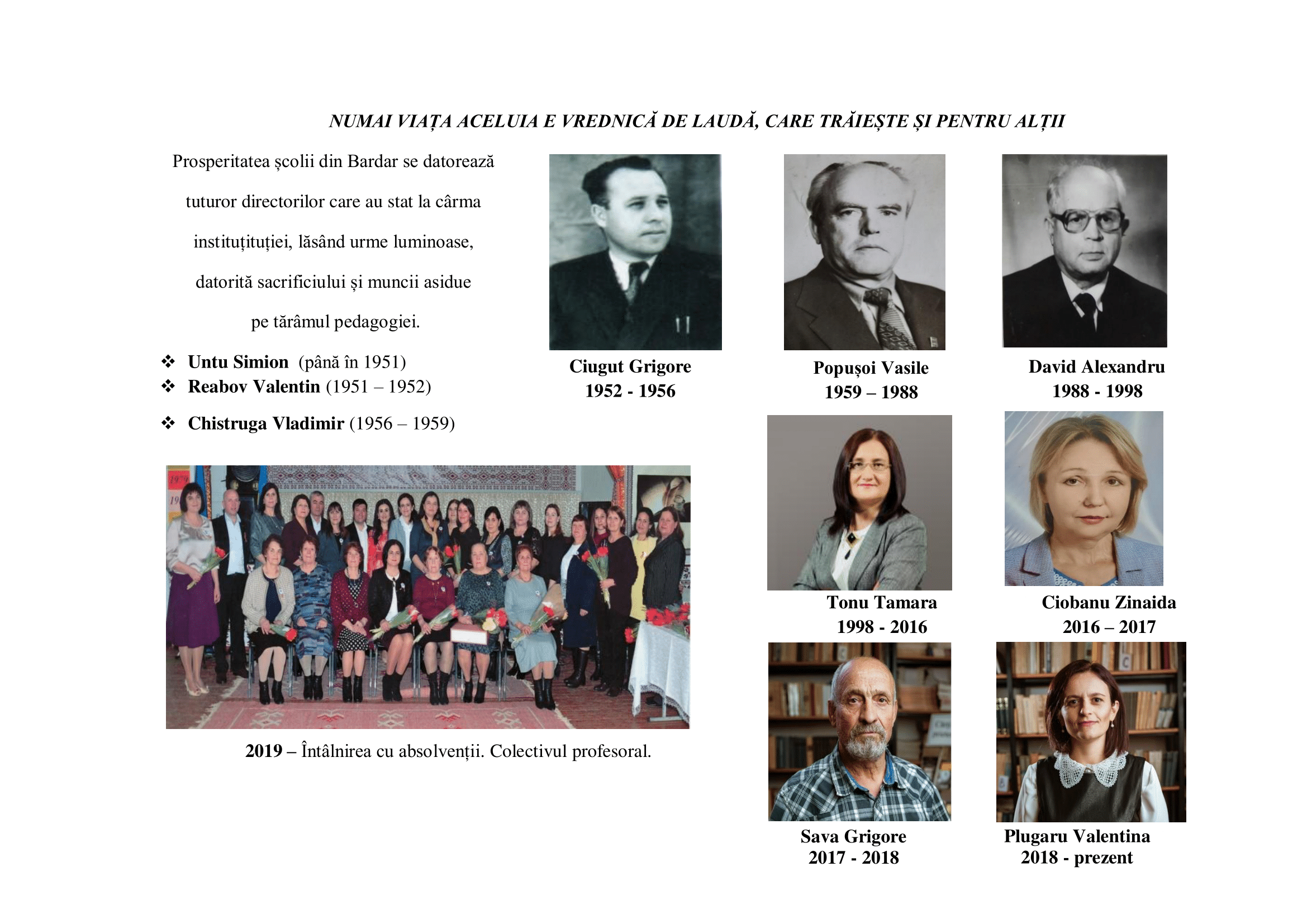 Istoria liceului | Liceul Teoretic "Aurel David" satul Bardar, raionul ...