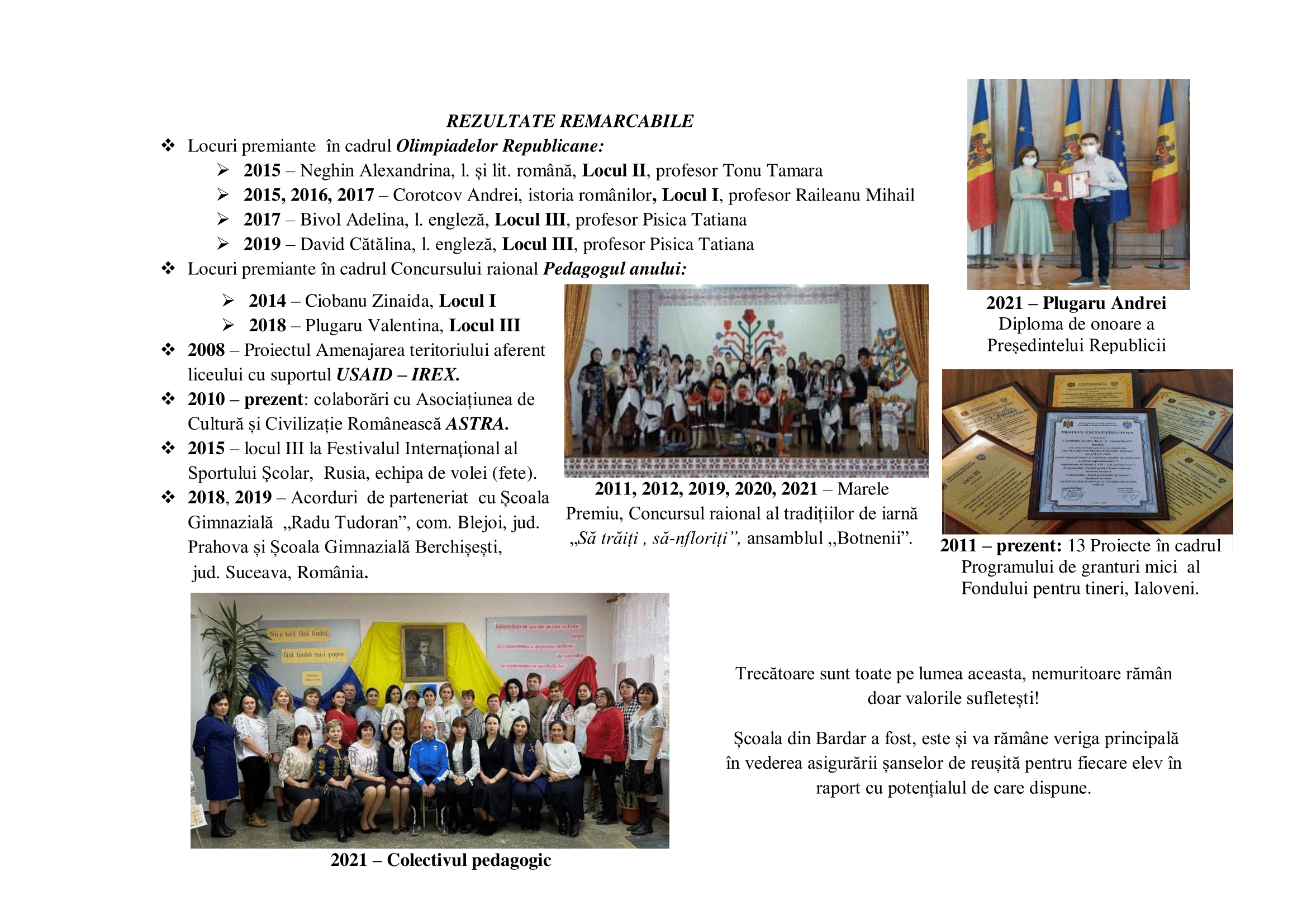 Istoria liceului | Liceul Teoretic "Aurel David" satul Bardar, raionul ...